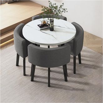 Generic Esstisch mit 4 St&uuml;hlen, modernes rundes Tisch-St&uuml;hle-Set, Balkon-Wohnzimmer-Esstisch, wasserdicht und Anti-Macchia, for kleine R&auml;ume(24)