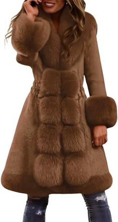 Generic Manteau en fourrure pour femme - Manteau dhiver long et &eacute;l&eacute;gant avec peluche - Hiver chaud - Veste en fourrure synth&eacute;tique &eacute;paisse - Coupe-vent - Vest