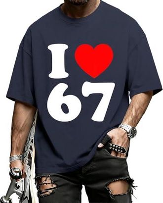 Generic T-shirt humoristique &laquo; I Love 67 &raquo; pour la Saint-Valentin - T-shirt graphique 6 7 Meme Heart Six Seven - En coton - Tendance - D&eacute;contract&eacute; - Pour tous