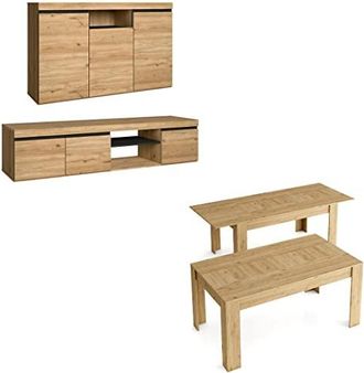 Skraut Home | Wohnzimmermöbel | natürliches Modell | Sideboard, TV-Möbel, Couchtisch und ausziehbarer Esstisch | nordischer Stil | Eiche und Schwarz