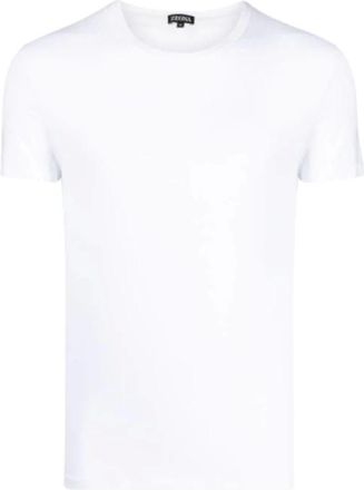 Ermenegildo Zegna Homme, Tops, Blanc, Taille: S T-shirt Slim Fit en Coton Stretch
