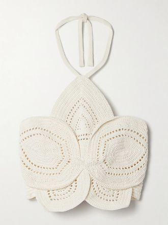 Cult Gaia Emelia Verkürzes Neckholder-oberteil Aus Gehäkelter Baumwolle - Wollweiß