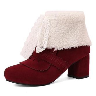 Generic Bottines dhiver pour femme avec noeud en fausse fourrure - Confortables - Bout rond - Talon moyen - Pour fête et loisirs, Rouge, 40.5 EU