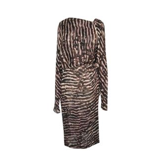 Tom Ford Zebra Print Draped Silk Midi Dress Size S