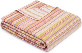 Ibena Decke 140x200 cm - Bio Baumwolldecke, Made in Germany, warm & weich, Kuscheldecke bunt mit feinen Streifen