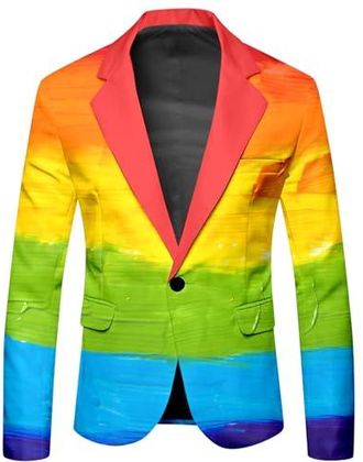 Generic Veste arc-en-ciel pour homme - Costume CSD - Blazer slim fit Pride Month - Veste de costume attrayante pour carnaval, festival, d&eacute;fil&eacute;, 003, 3XL