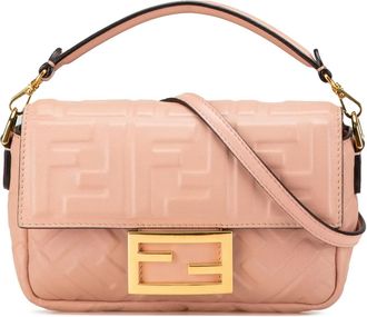 Fendi Hobo Bags - Mini Zucca Embossed Leather Baguette Satchel - Gr. unisize - in Gold - f&uuml;r Damen