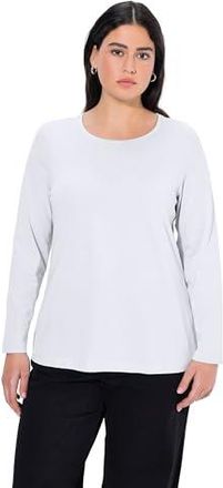Ulla Popken Femme Basic-shirt, Rundhalsausschnitt, Slim, Baumwolle T shirt manches longues, Blanc (20)., 54-56 EU