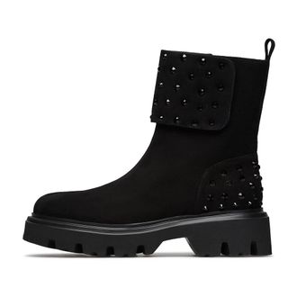 Loriblu Femme, Chaussures, Noir, Taille: 39 EU Bottines Combat Orn&eacute;es de Cristaux