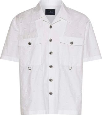 John Richmond Homme, Chemises, Blanc, Taille: XL Chemise Broderies Manches Courtes
