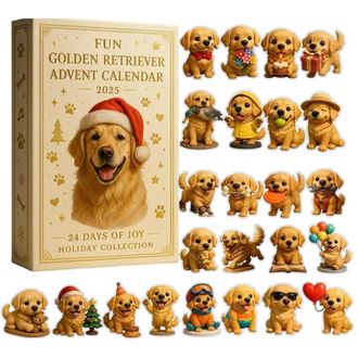 Generic Adventskalender Hund 2025 Lustiger Golden Retriever, 24 Tage Weihnachten Adventskalender Festliche Hundeornamente Set für Haustierliebhaber Eltern und