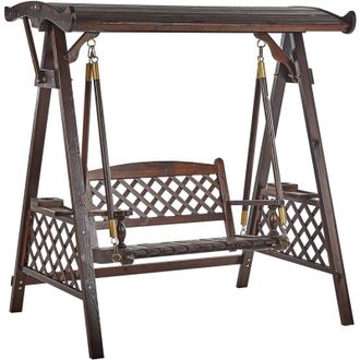 Beliani Balancelle Rustique Traditionnelle avec Auvent pour Jardin et Patio sur Pied en Bois Massif Fonc&eacute; Senarica