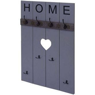 Hhg Portemanteau mural 913 Home, panneau de garde-robe, look shabby vintage, 8 crochets 91x60cm, gris-bleu