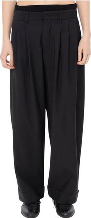 Meimeij Femme, Pantalons, Noir, Taille: 38 FR Pantalon Ample Pliss&eacute; en Laine Fine