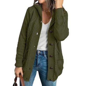 Generic Pull dhiver pour femme grande taille avec capuche avant et poches, vert militaire, 4XL