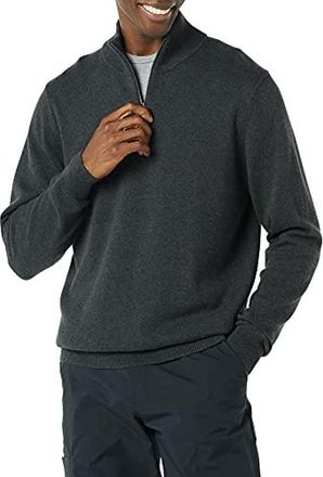 Amazon Essentials Pull à Fermeture Éclair 3/4 100% Coton Homme, Charbon Chiné, XXL