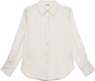 Oltre Femme, Blouses et Chemises, Blanc, Taille: 38 FR Chemise en satin avec d&eacute;tail de cha&icirc;ne