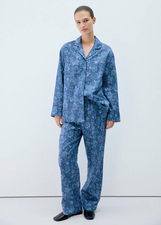 Mango Pyjamahemd mit Print und Paspelierung dunkles marineblau - Damen - S - MANGO