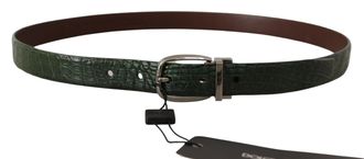 Dolce & Gabbana Mens Green Exotic Leather Silver Buckle Belt
