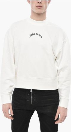 Palm Angels Brushed Cotton Crewneck Sweatshirt CURVED LOGO with Print size Xxs