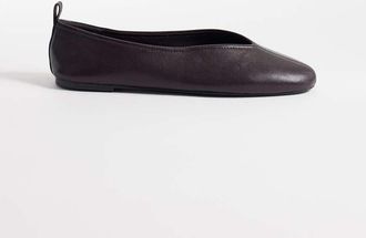 Mango Chaussures plates en cuir - Marron-Brown