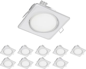 LEDs Com 10 St&uuml;ck Deckeneinbauleuchte ZOBE II, wei&szlig; matt, eckig, 11 x 11cm, max. 541lm, warmwei&szlig;