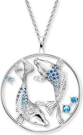 Engelsrufer ERN-FISHOCEAN-65-ZIM Collier pour femme en argent sterling avec pendentif Yin Yang Poissons - serti de pierres de zircone scintillantes - Réglable en 