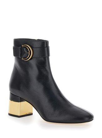 Chlo&eacute; Womens Black Ankle Boots With C Buckle Goat Leather