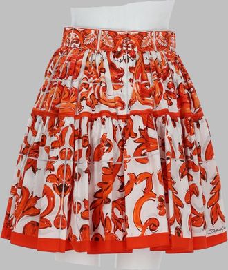 Dolce & Gabbana Maiolica-Print Cotton Poplin Skirt - Orange