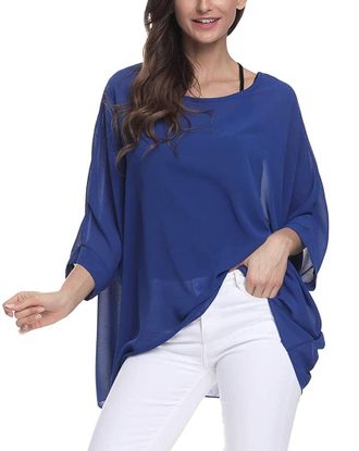 Minetom Damen Sommer Chiffon Bluse Strand Beil&auml;ufige T Shirt Lose Hemd Oversize Oberteile Tuniken Tops Strandponcho Bikini Cover Up Stil 15 Einheitsgr&ouml;&szlig;e