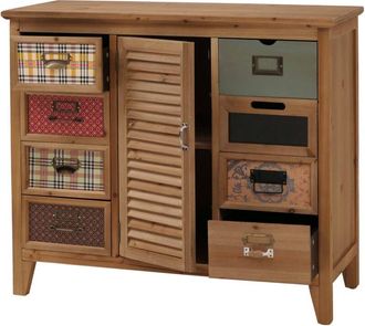 Hhg [NEUWERTIG] Apothekerkommode HHG-293, Schrank Schubladen Etikettenhalter Vintage Shabby Fensterladen 80x91x40cm Korpus natur