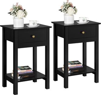 Yaheetech 2 Stück Nachtschrank Nachttische mit Schublade und Ablage Moderner Beistelltisch Nachtkosole Ablagetisch Sofatisch aus Holz 40 × 30 × 61 cm, Schwarz