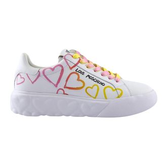 Love Moschino Wei&szlig;e Sneakers aus Kalbsleder mit Herzprint - - Shoes - Damen - Wei&szlig; - 40 EU