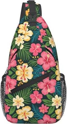 Generic Mode Sacoche Homme Bandouliere Fleurs hawa&iuml;ennes color&eacute;es Art floral Sac &agrave; Bandouli&egrave;re L&eacute;ger Crossbody Bag pour Cyclisme Homme Camping