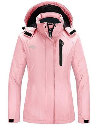 Wantdo Femme Veste de Montagne Outdoor coupe-vent avec Capuche Ext&eacute;rieur Manteau dhiver Chaud Amovible Veste Imperm&eacute;able Veste Randonn&eacute;e pour Voyage Rose Cla