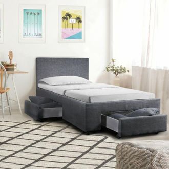 Weber Industries Weber Industries - Lit lugano 90x190 + 1 sommier + 2 tiroirs / Gris foncé/ 202x100x85