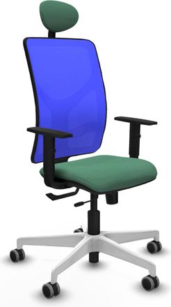 Piqueras y Crespo B&uuml;rostuhl, ideal f&uuml;r die Arbeit, mit 1D-Armen, h&ouml;henverstellbare Lendenwirbelst&uuml;tze und festes Kopfteil, ausgestattet mit Syncro/Traslack. Blau/Smarag