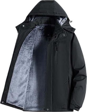 Generic Veste dhiver coupe-vent en polaire chaude avec capuche pour homme, Noir, 5XL