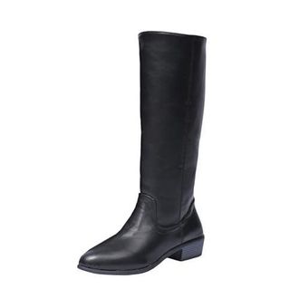 Generic Bottes montantes au genou pour femme - Bottes d&eacute;quitation larges - &Eacute;l&eacute;gantes - Couleur unie - Talon &eacute;pais - R&eacute;tro - Confortables - Antid&eacute;rapantes, Noi