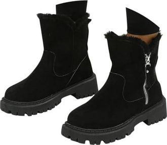 Minetom Chaussures Bottes dhiver en Cuir Femmes Courte Bottines De Neige avec Doublure Chaud Fourrure Fermeture A Noir 41 EU