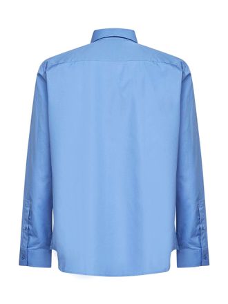 Burberry Mens Cotton Poplin Embroidered Shirt Light Blue