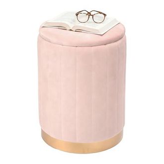 Relaxdays Hocker Samt, Sitzhocker mit Stauraum, gepolstert, HxD: 42 x 32 cm, runder Beistellhocker, Wohnzimmer, Altrosa