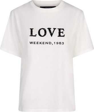Max Mara Femme, Tops, Blanc, Taille: 42 FR T-shirt en jersey orn&eacute; dimprim&eacute;s et de broderies