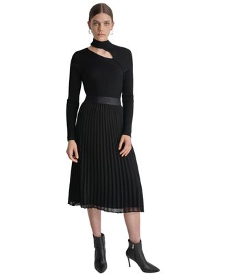 DKNY Womens Long Sleeves Cutout Mock Neck Shirt, Black, X-Large