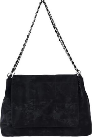 Generic Sac &agrave; main vintage en cuir synth&eacute;tique avec sangle de cha&icirc;ne, sac sous les bras pour femme, travail, shopping, voyage, quotidien, Noir, 12.2x8.66x5.12