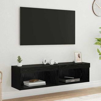 vidaXL vidaXL Ensemble meuble TV avec LED Ch&ecirc;ne noir Bois ding&eacute;nierie