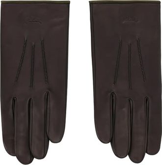 Longchamp gants à coutures contrastantes - Marron