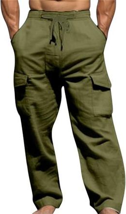 Generic Pantalon d&eacute;t&eacute; en lin blanc l&eacute;ger pour homme - Pantalon d&eacute;t&eacute; en lin &agrave; jambe large pour homme - Pantalon de jogging en coton pour jogging britannique - 