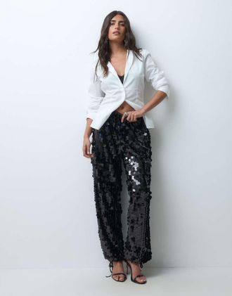 Never Fully Dressed Hose mit Scheibenpailletten, elastischem Bund und Ballonform in Schwarz