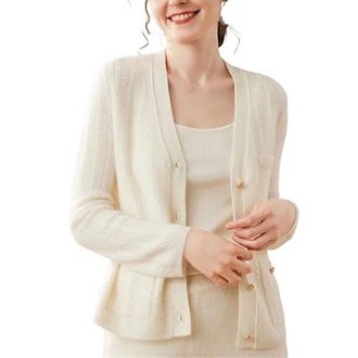 Generic Cardigan dhiver doux et confortable &agrave; col en V ouvert pour femme - V&ecirc;tement dext&eacute;rieur en tricot chaud - Amincissant - Polyvalent, blanc, Taille XS